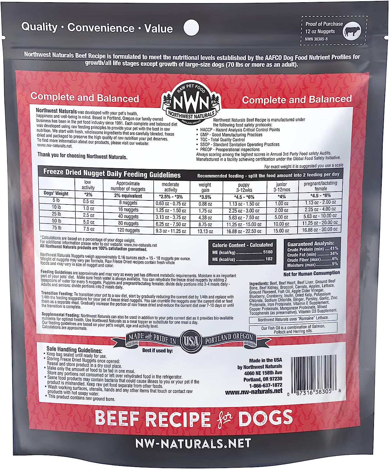 Northwest Naturals Freeze-Dried Raw Beef Nuggets Dog Food. 12oz ...